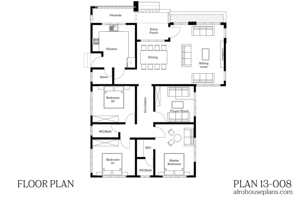 Simple 3 Bedrooms House Plan | AfroHousePlans.com