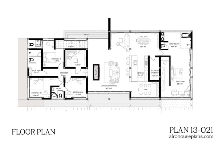 Modern Flat Roof House Plan 13-021 | AfroHousePlans.com