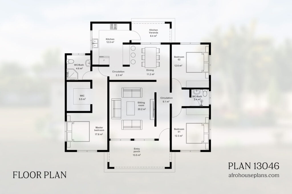 Simple 3 bedroom house plans 13046 | AfrohousePlans